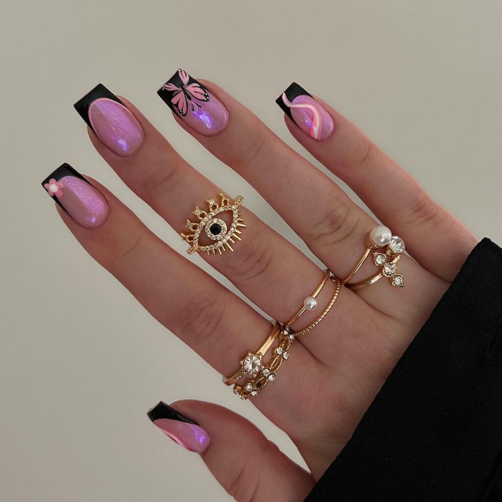 UNGHIE NERE E ROSA | Le idee nail art eleganti e trendy