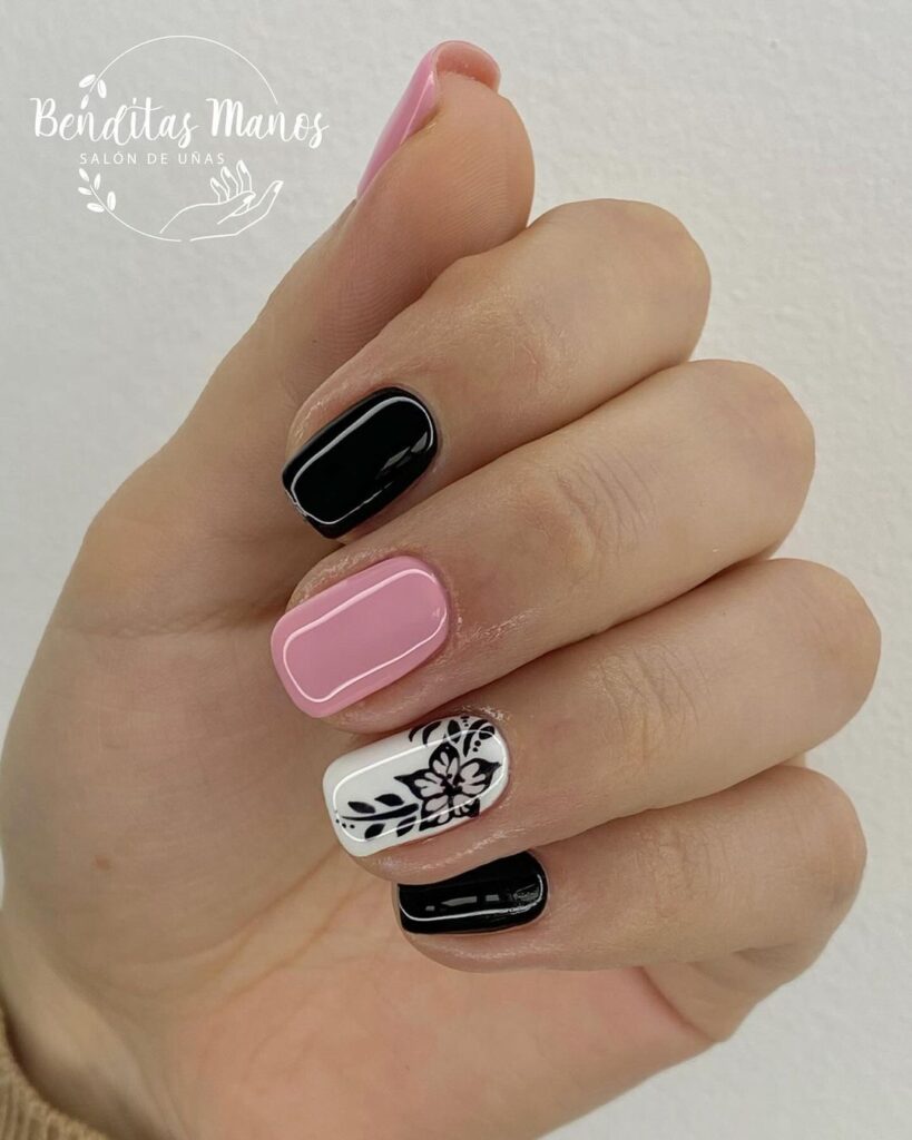 UNGHIE NERE E ROSA | Le idee nail art eleganti e trendy