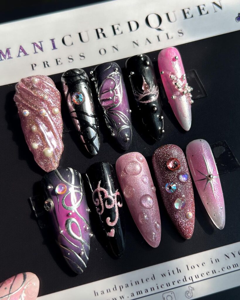 UNGHIE NERE E ROSA | Le idee nail art eleganti e trendy